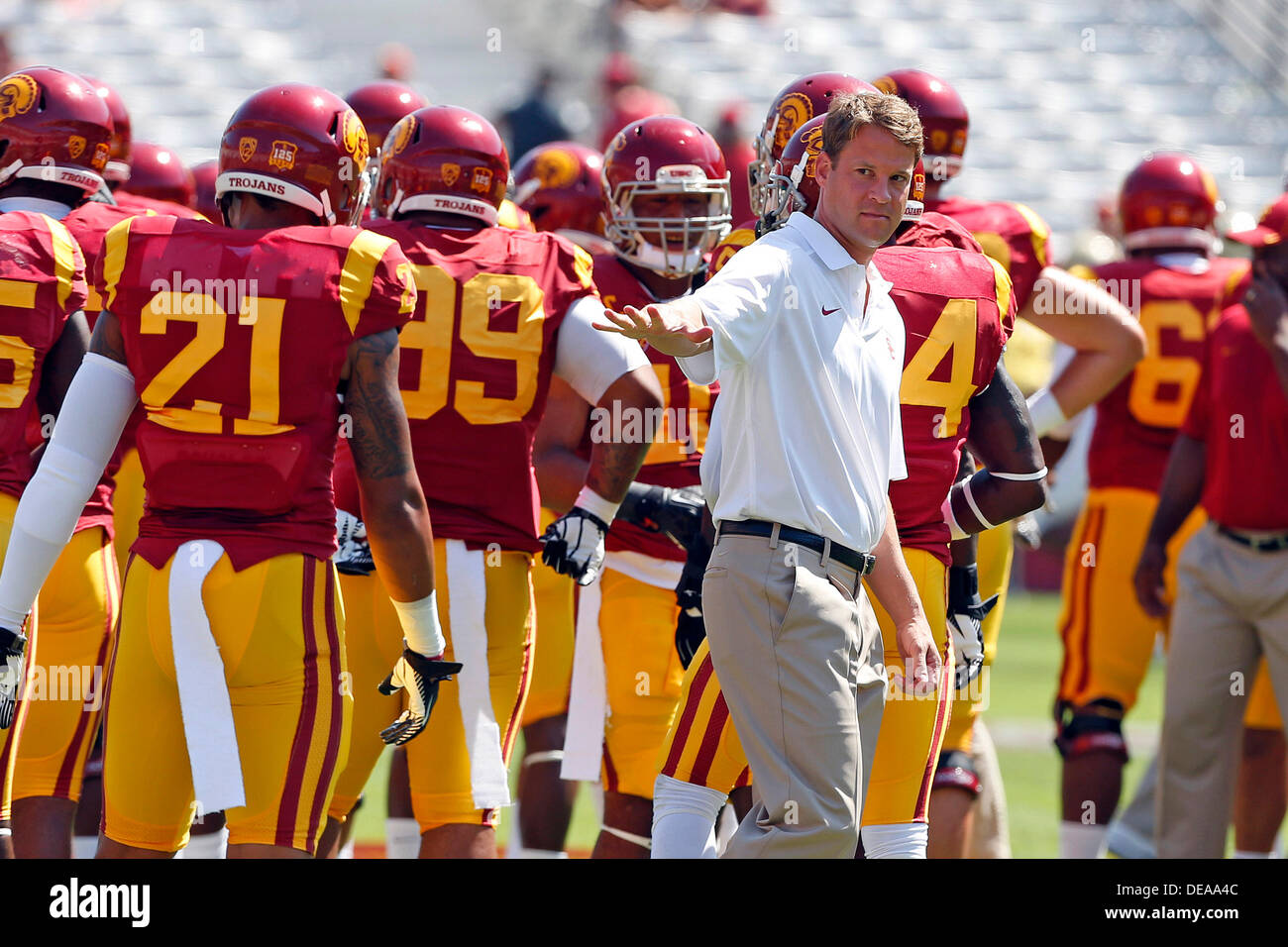 September 14, 2013: USC Trojans head coach Lane Kiffin in action during ...