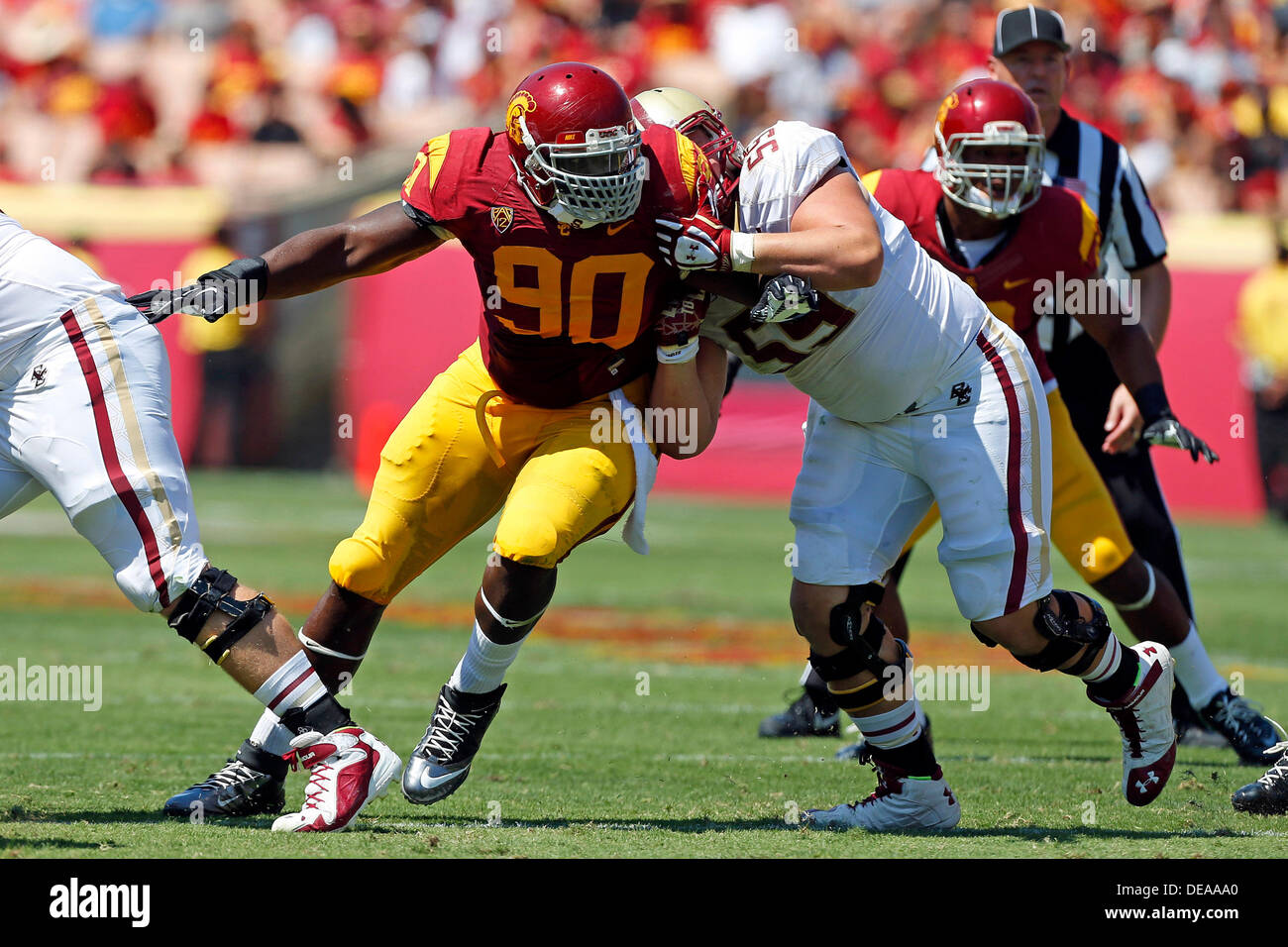 September 14, 2013: USC Trojans defensive end George Uko #90 in action ...