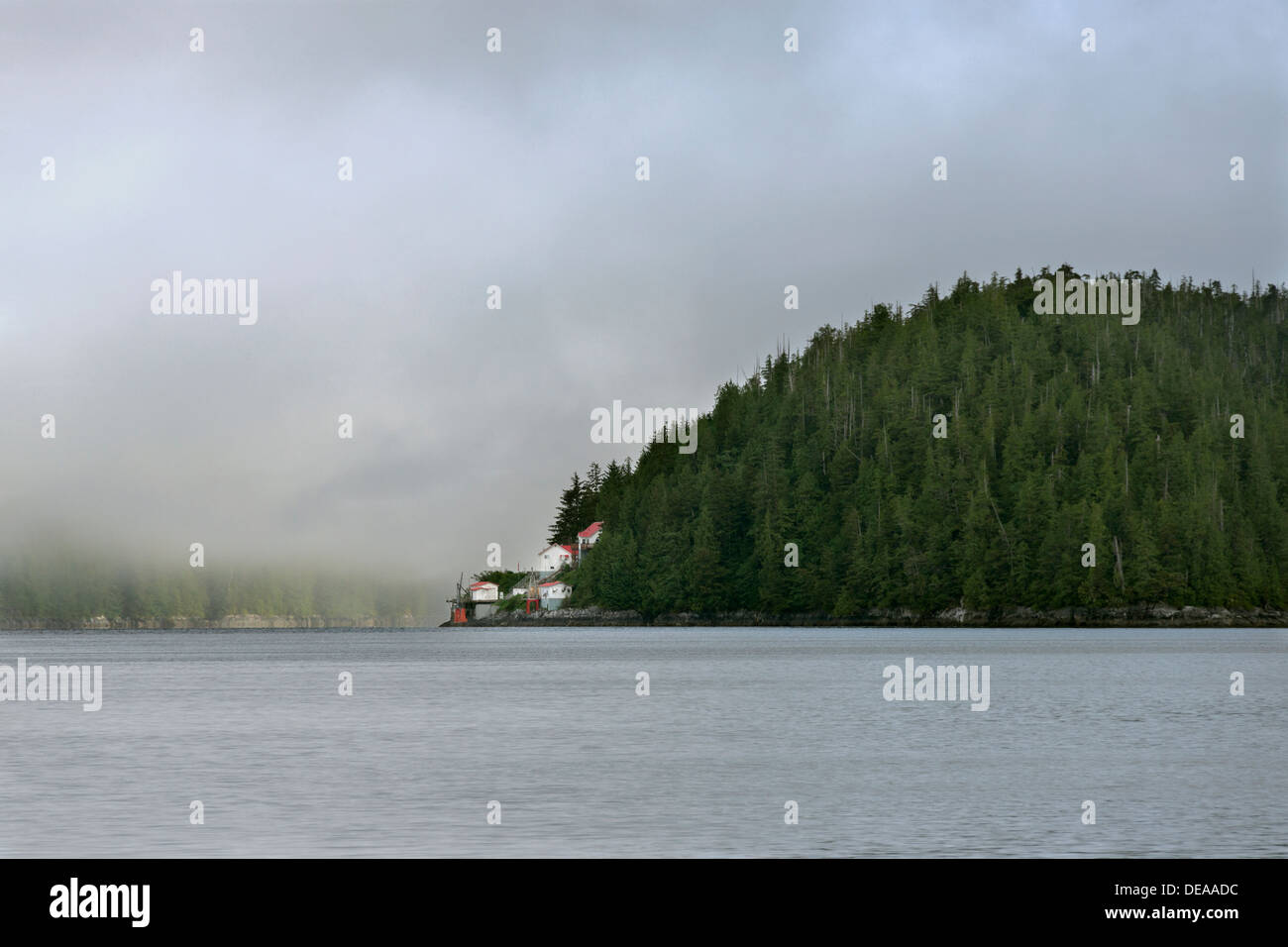 The Boat Bluff manned light station on Sarah Island emerging from the ...