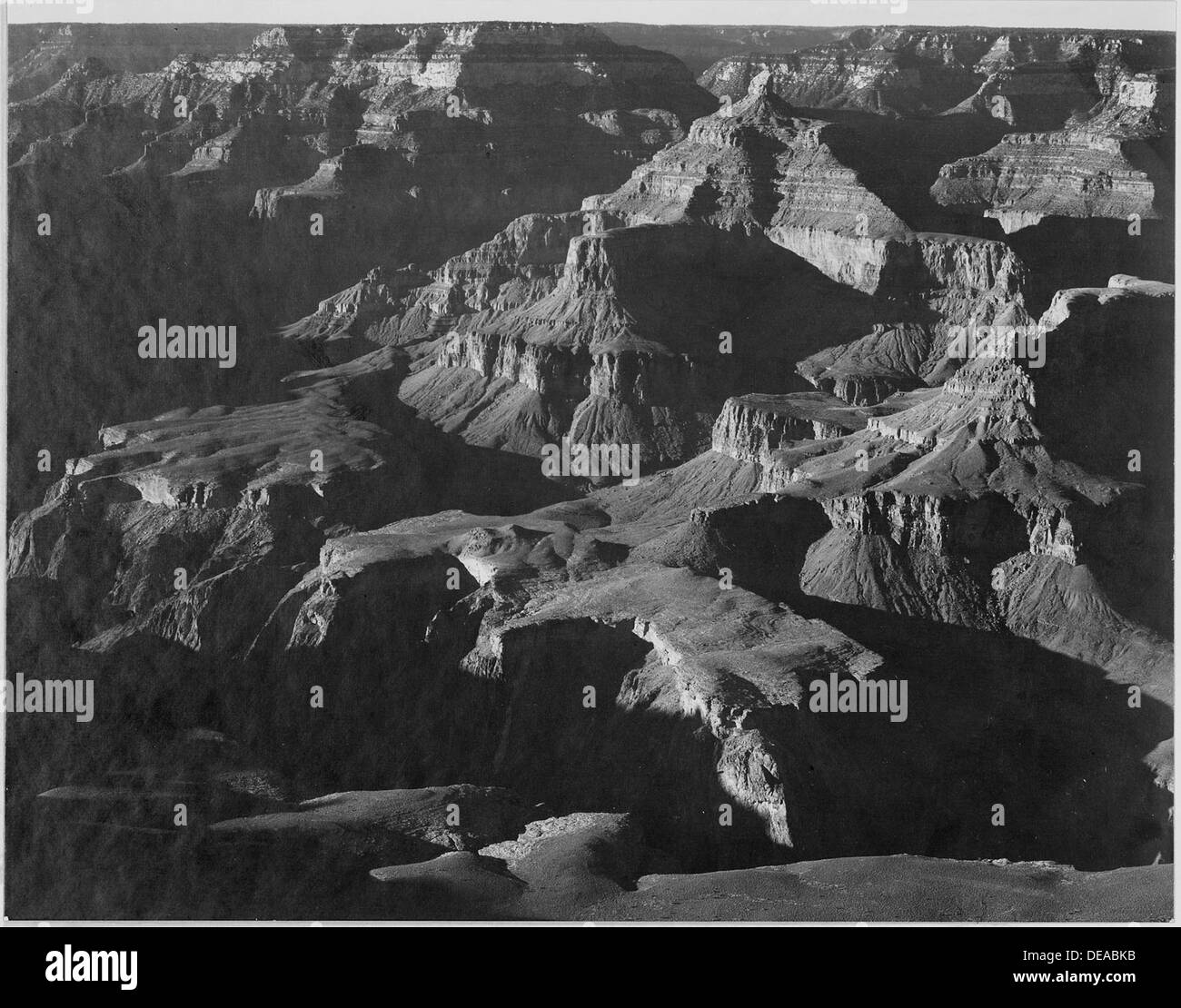 A close-up view of the Grand Canyon, focusing on its peak formations ...