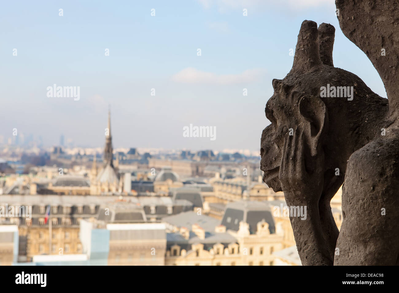Notre Dame of Paris: Famous Chimera (demon) overlooking the Eiffel ...