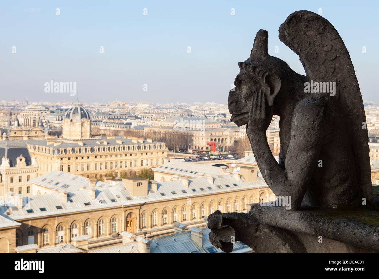 Notre Dame of Paris: Famous Chimera (demon) overlooking the Eiffel ...