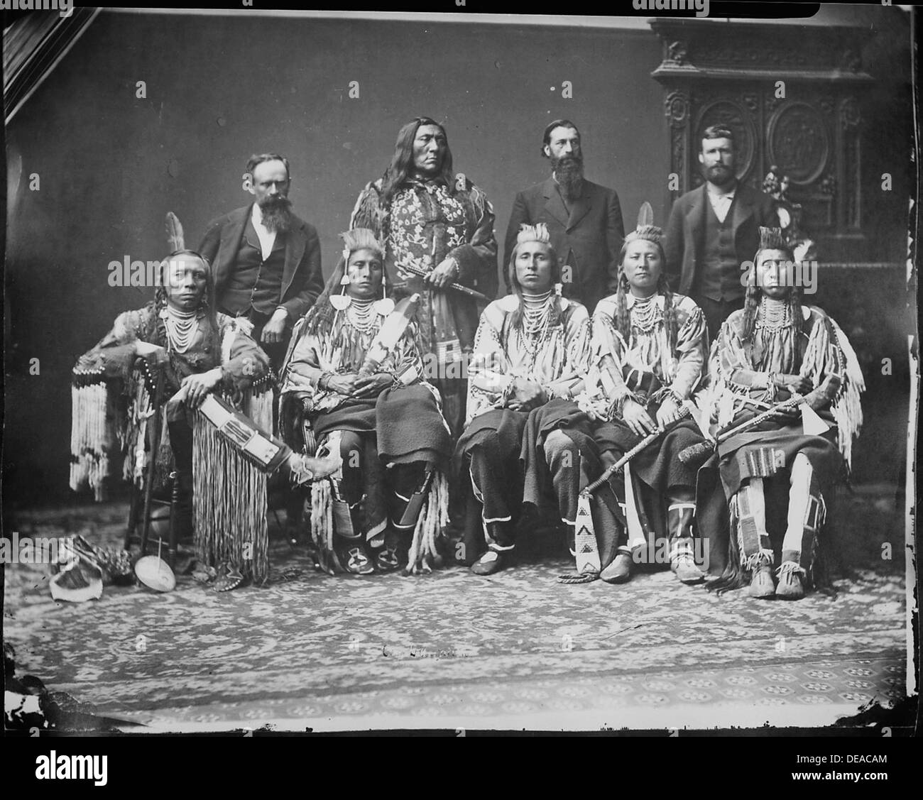 This photograph shows a delegation of members from the Crow Nation ...