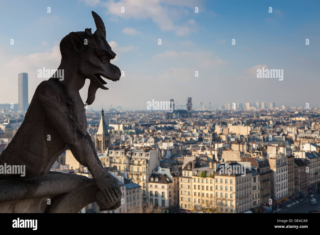 Notre Dame of Paris: Famous Chimera (demon) overlooking the Eiffel ...