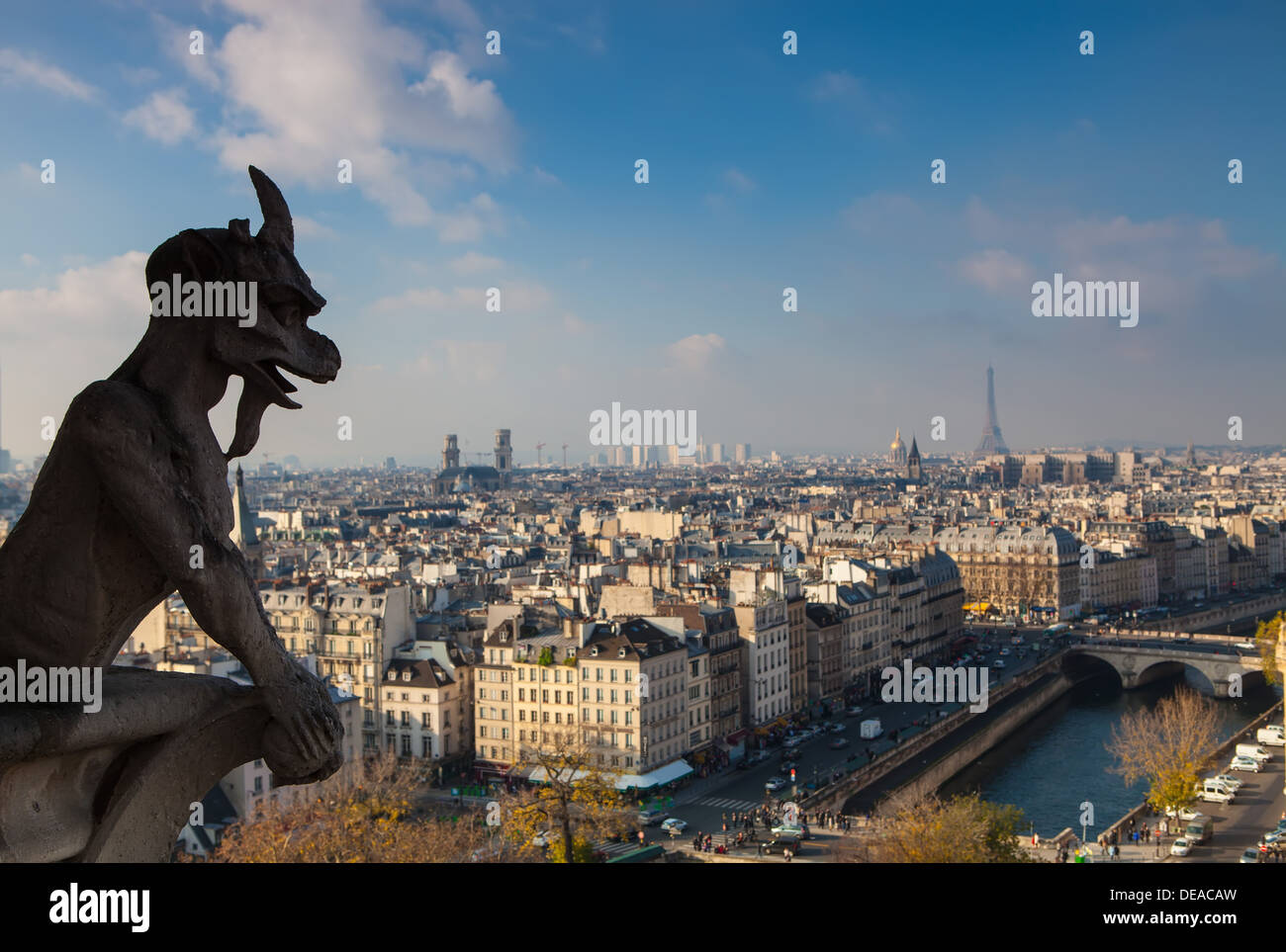 Notre Dame of Paris: Famous Chimera (demon) overlooking the Eiffel ...