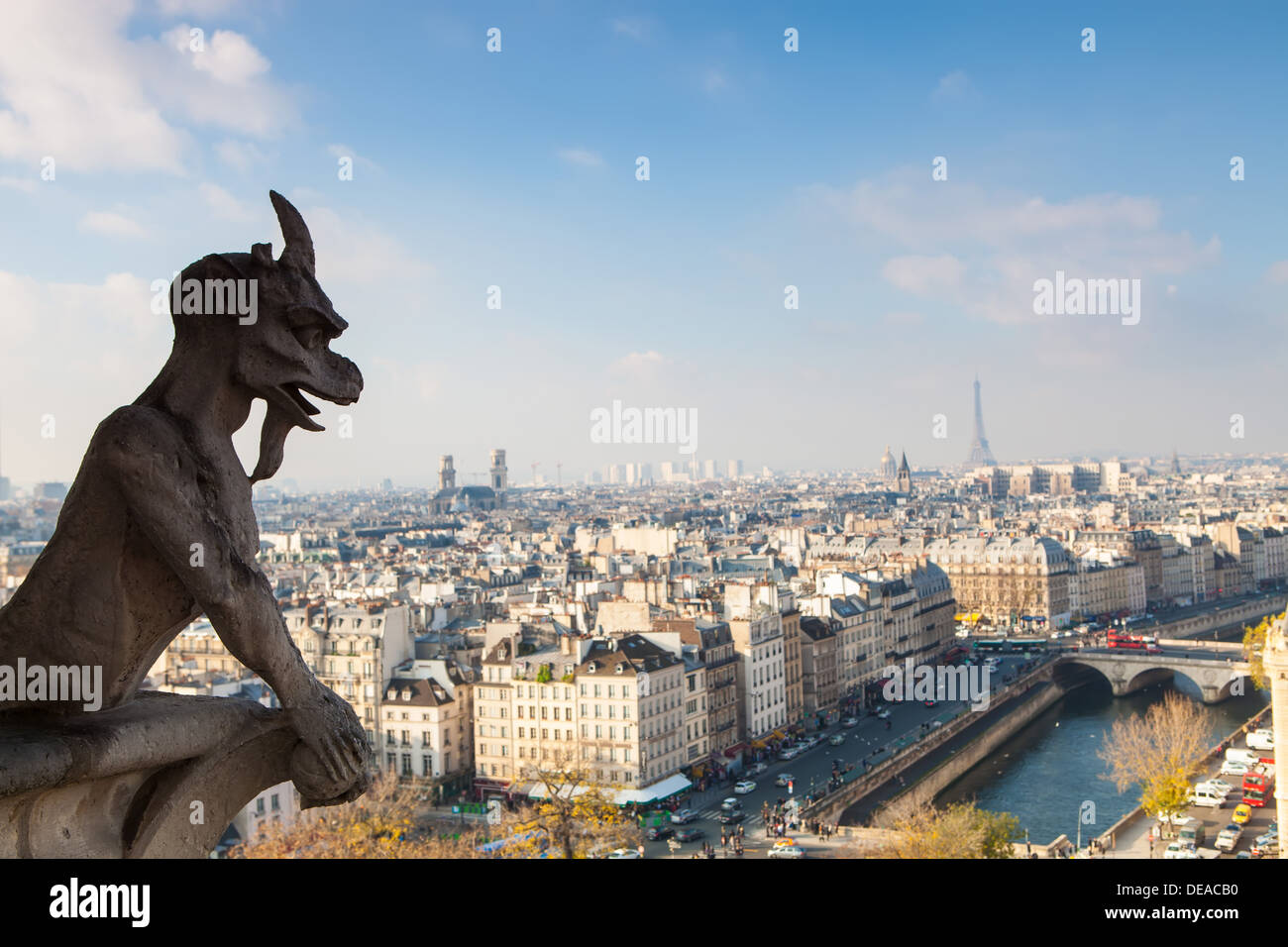 Notre Dame of Paris: Famous Chimera (demon) overlooking the Eiffel ...