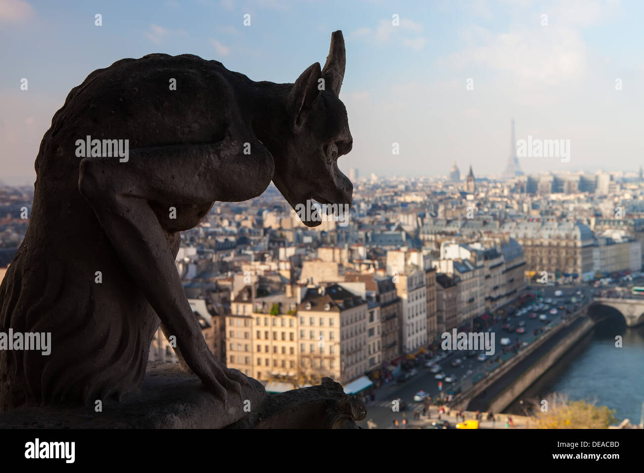 Notre Dame of Paris: Famous Chimera (demon) overlooking the Eiffel ...