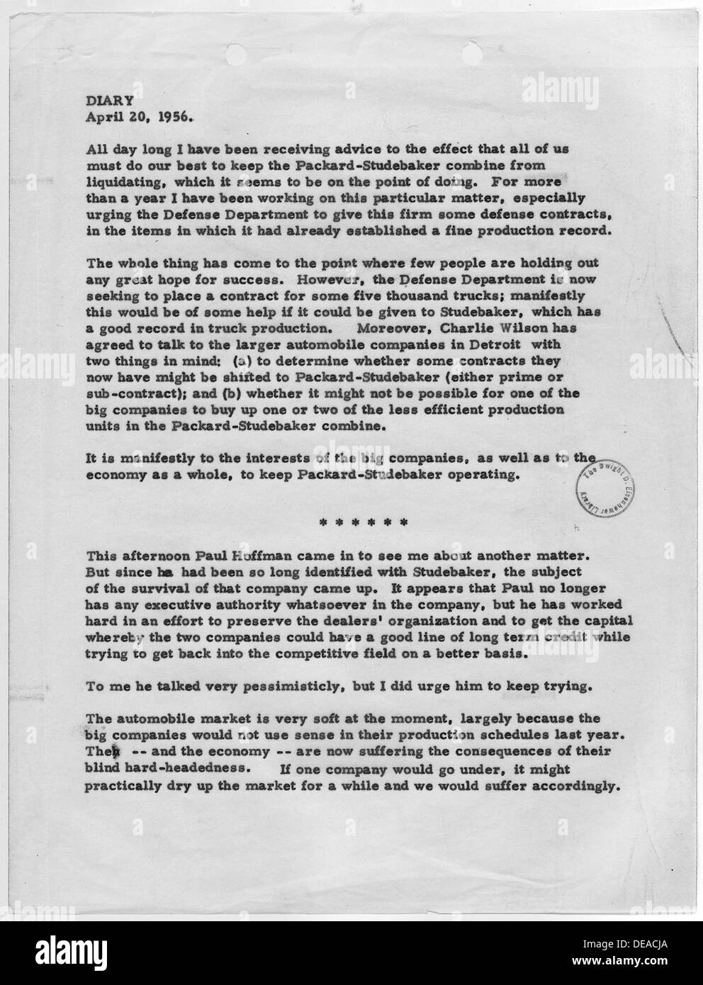 The diary of President Dwight D. Eisenhower offers a glimpse into his ...