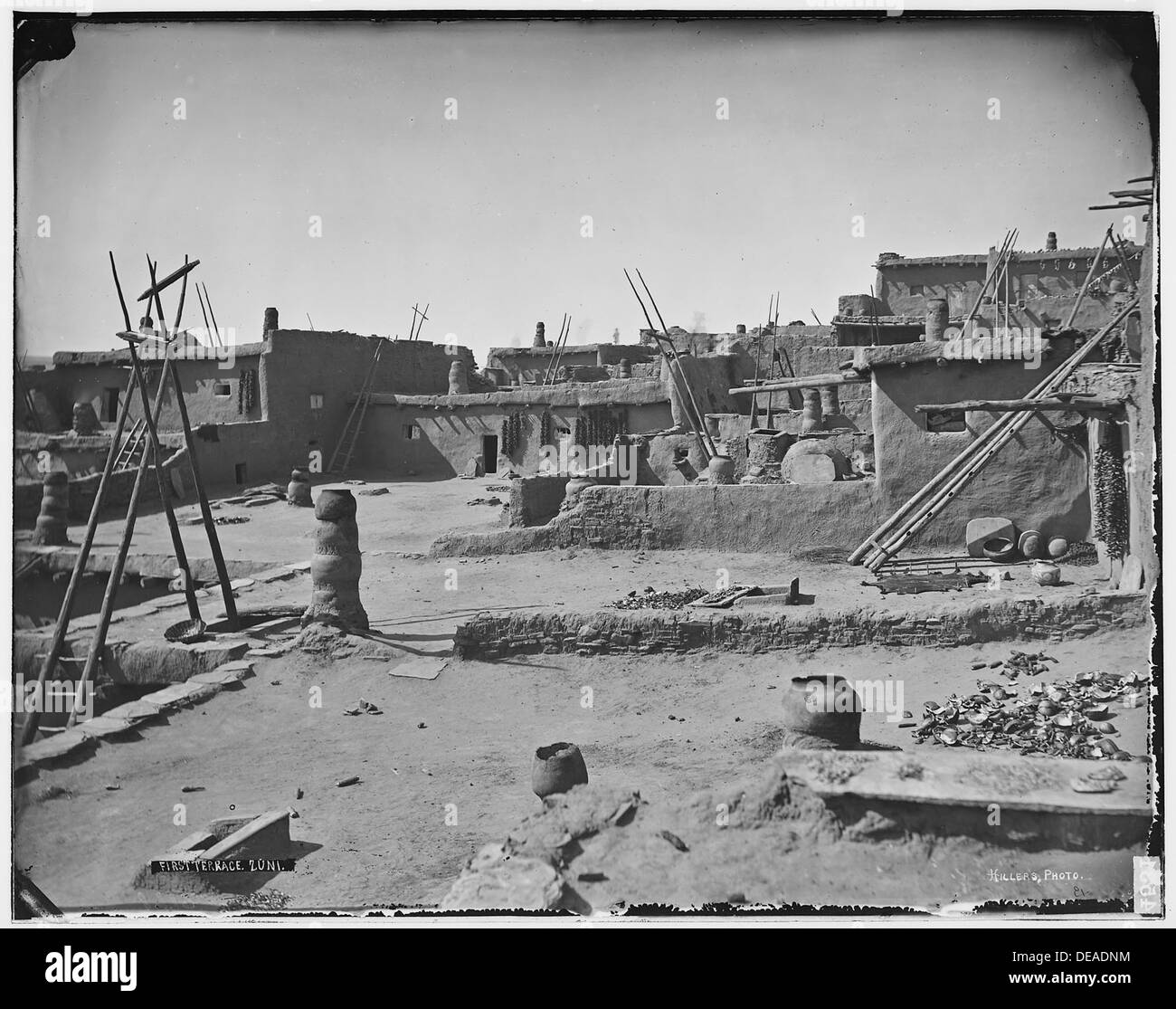 The first terrace of the Zuni Pueblo is depicted in this image. This ...