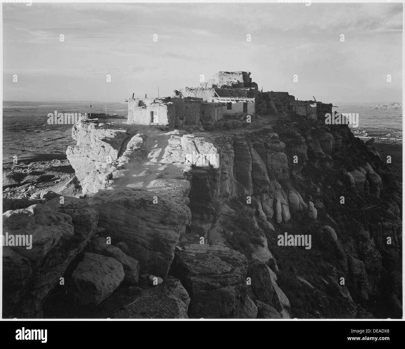 A full view of the city of Walpi, Arizona, situated atop a mountain ...