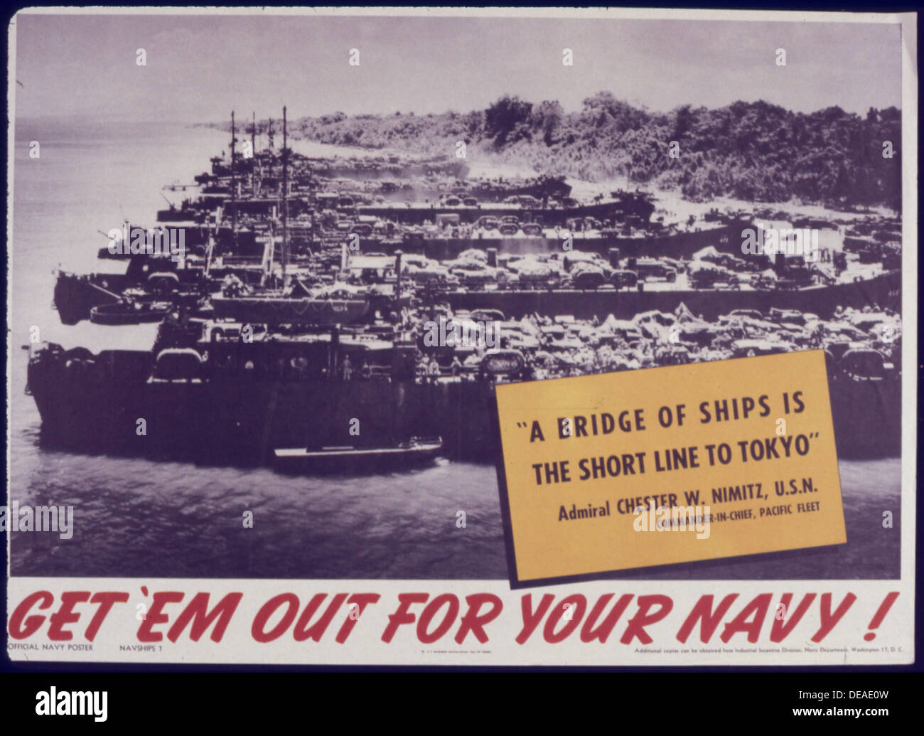 A recruitment poster encouraging support for the Navy, using the slogan ...