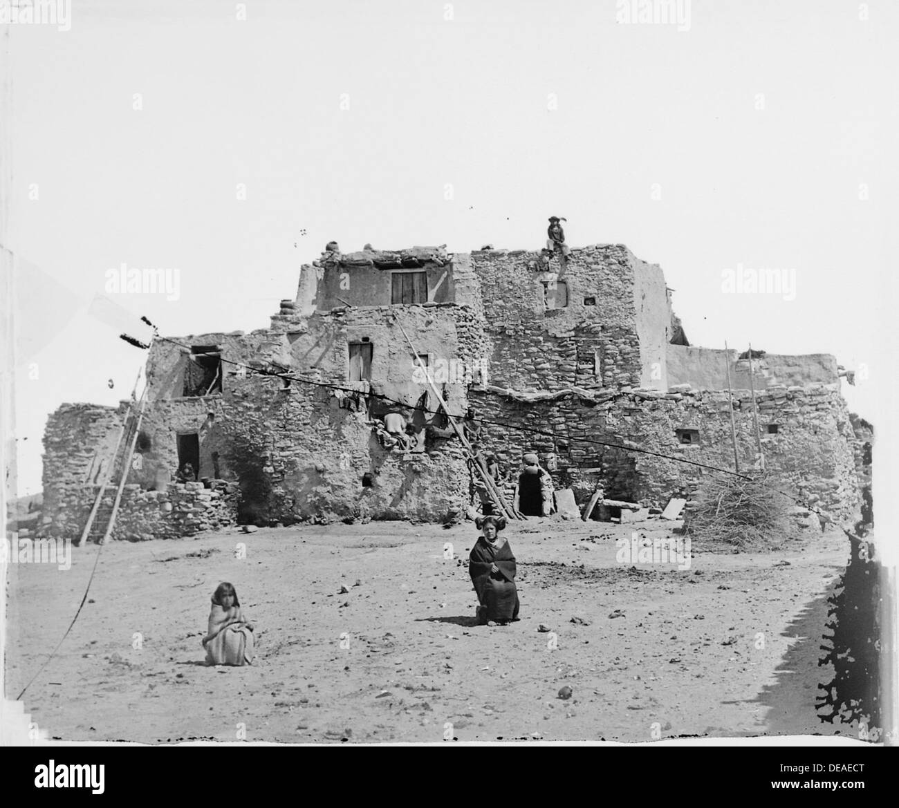 A view of a Hopi pueblo, illustrating the traditional architecture and ...