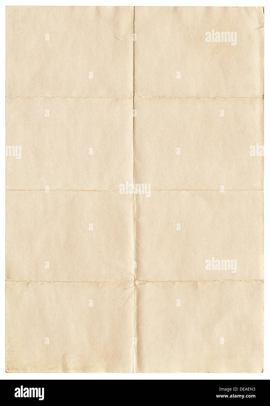 Old yellowing folded A4 paper isolated on a white background Stock ...