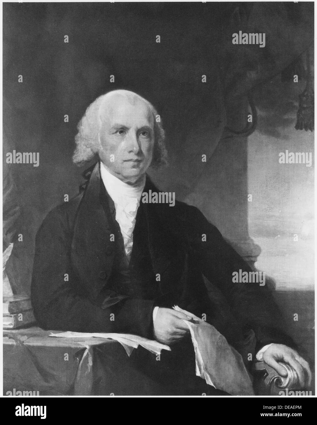 This image is a waist-length seated portrait of James Madison, the 4th ...