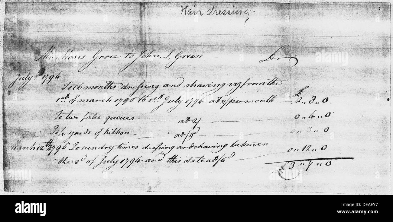 A historical receipt dated July 3, 1794, from John Green, reflecting a ...