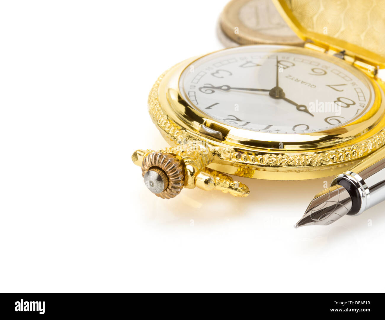 watch and ink pen isolated on white background Stock Photo - Alamy
