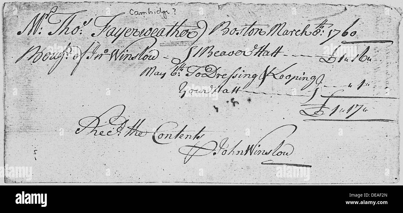 This document is a receipt from Joseph Winslow, dated March 8, 1760. It ...