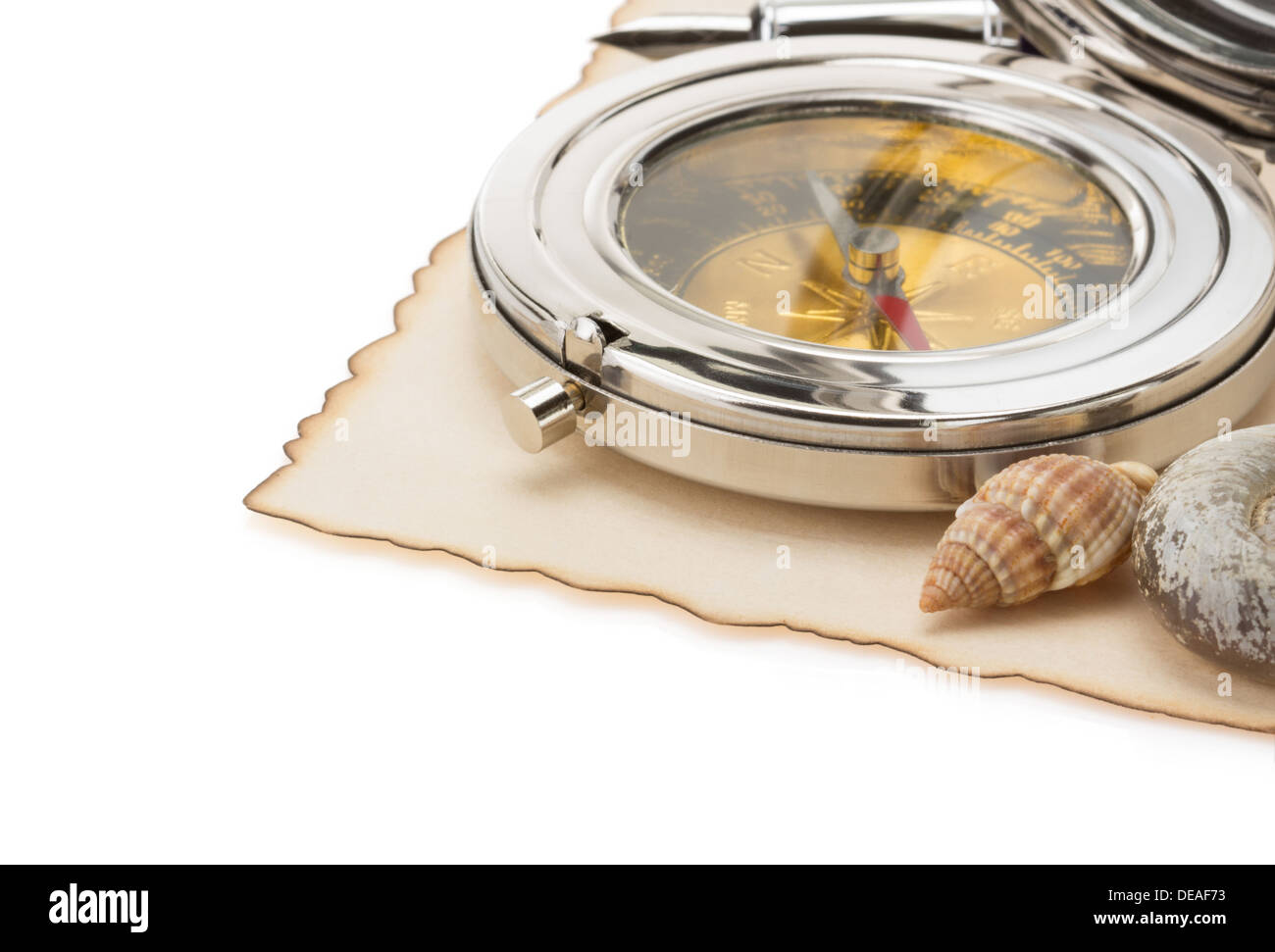 seashell and compass on old paper isolated at white background Stock ...