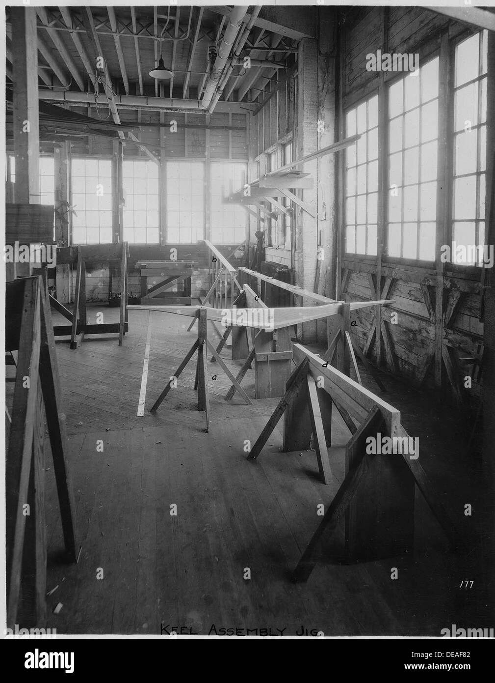 A keel assembly jig used in shipbuilding to position and support the ...