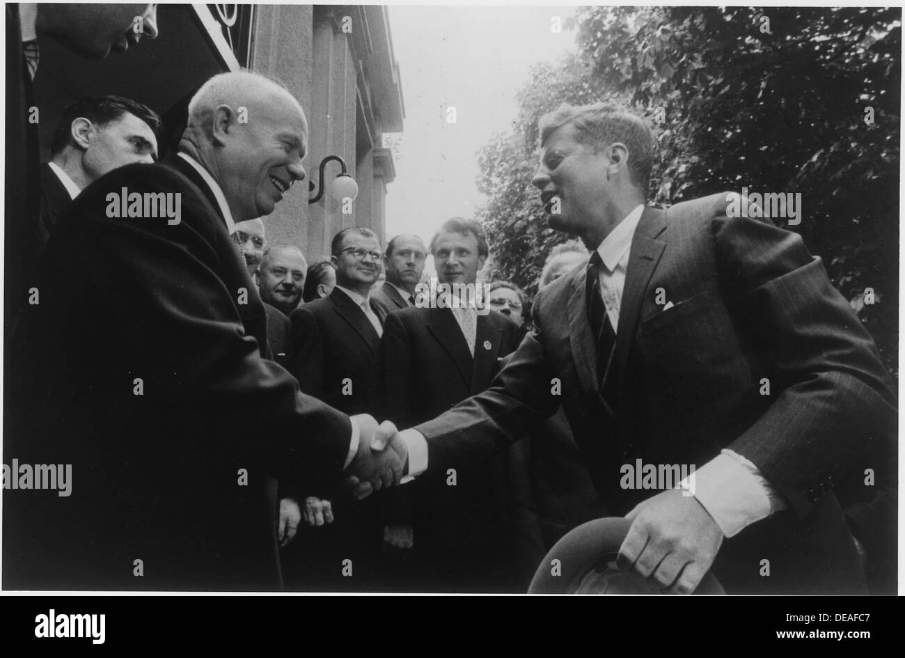 This photograph captures Soviet Premier Nikita Khrushchev and U.S ...