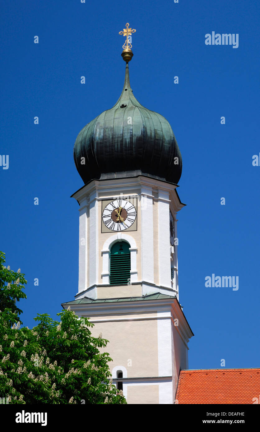 Bell tower of the parish church of St. Peter and Paul, Oberammergau, Bavaria Stock Photo - Alamy