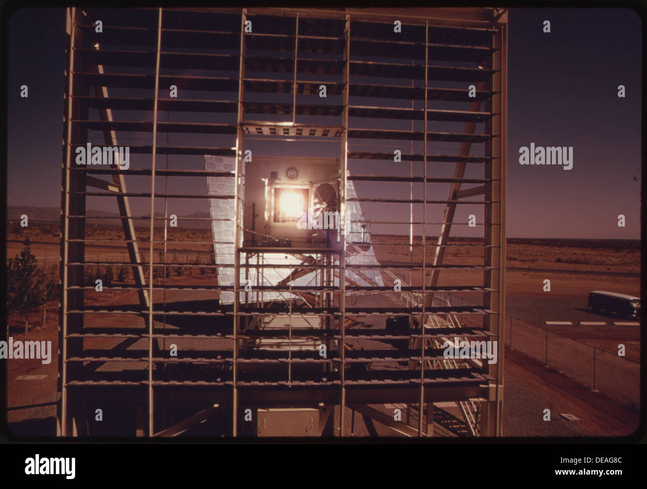 This image shows the test cab of a solar furnace, where sunlight is ...