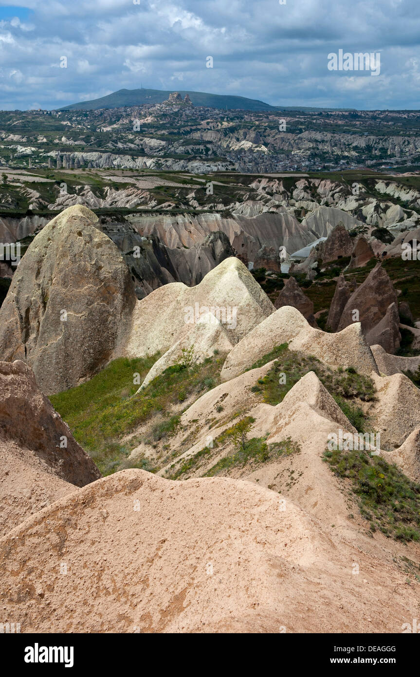 Rugged landscape with weathered tuff formations, Rose Valley, Göreme ...