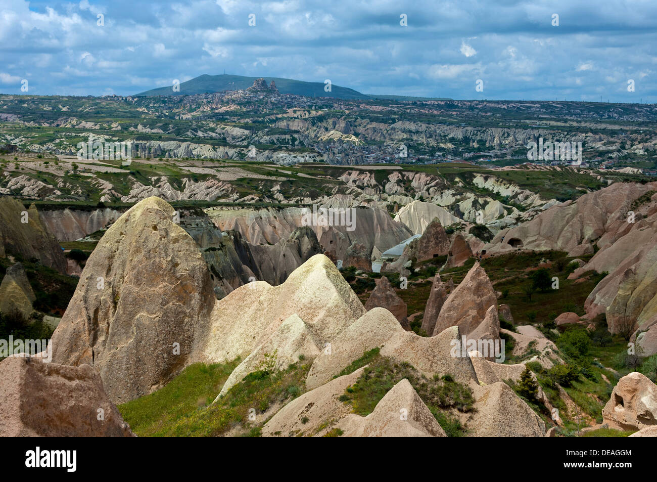 Rugged landscape with weathered tuff formations, Rose Valley, Göreme ...