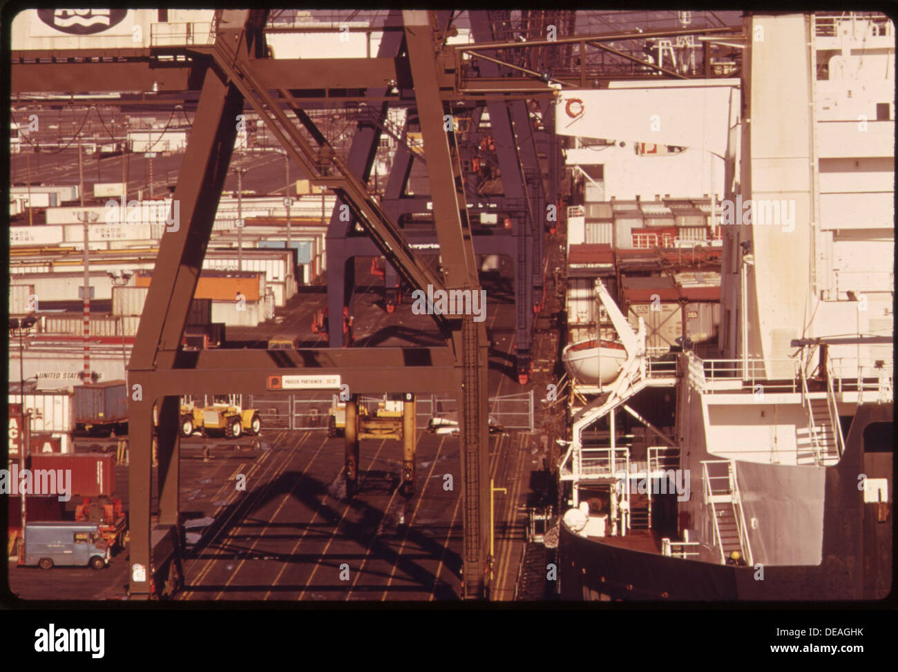 This image shows machinery used for loading cargo onto ships at the ...
