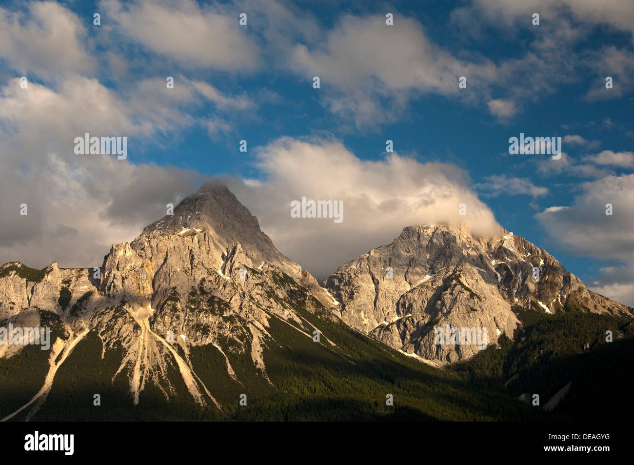 Ehrwalder Sonnenspitze Mountain and Gruenstein Mountain in the evening ...