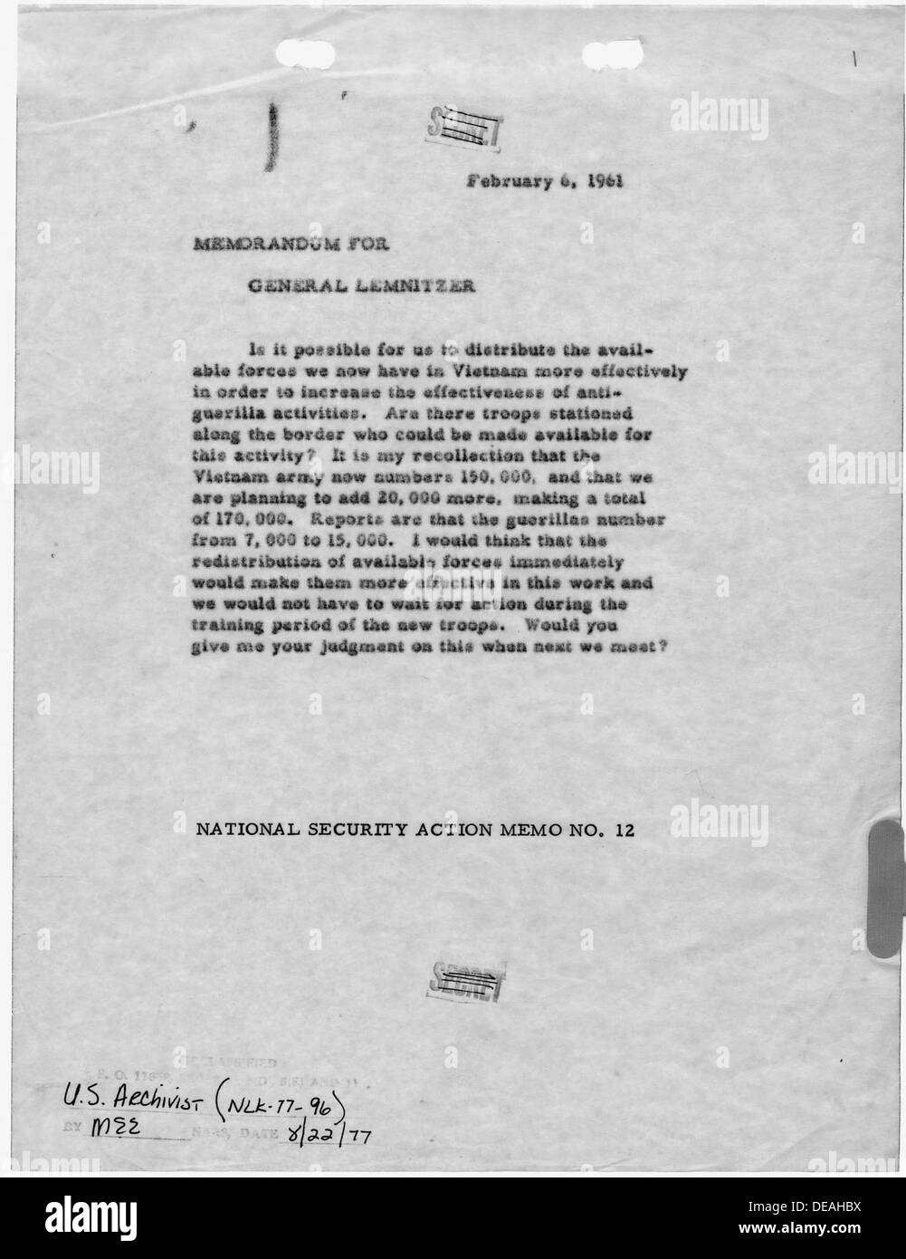 National Security Action Memorandum No. 12 outlined U.S. military ...