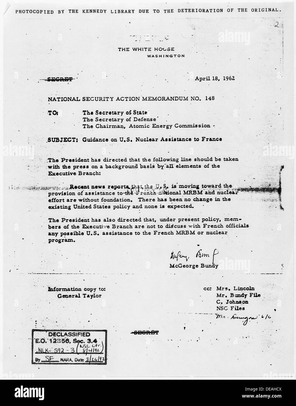 A document outlining U.S. nuclear assistance to France as part of ...
