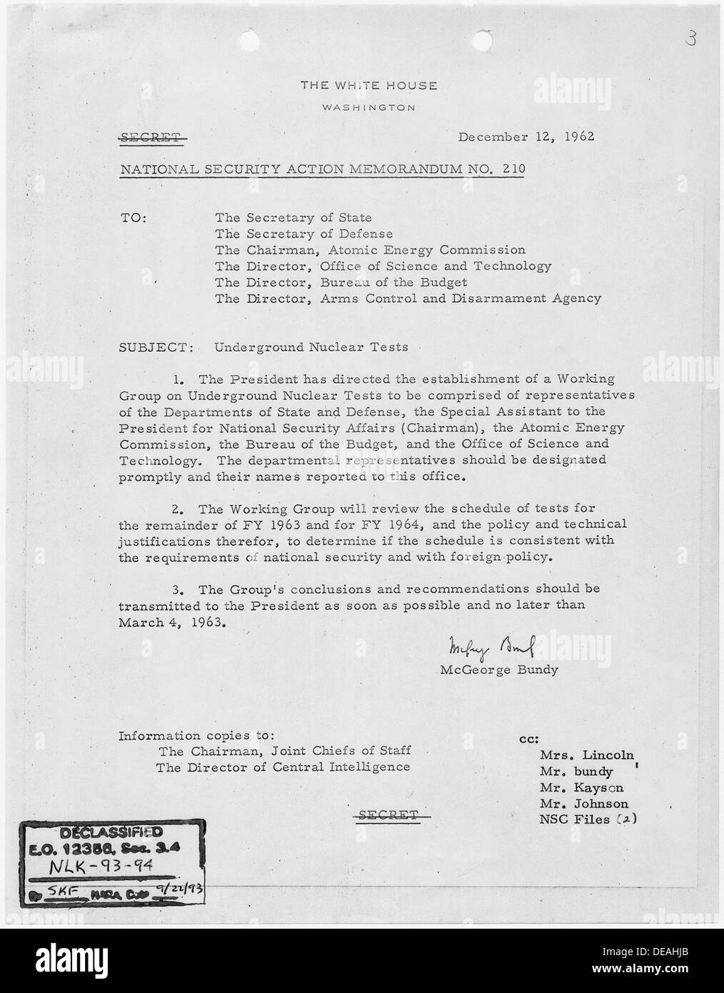 National Security Action Memorandum No. 210, issued during the Cold War ...