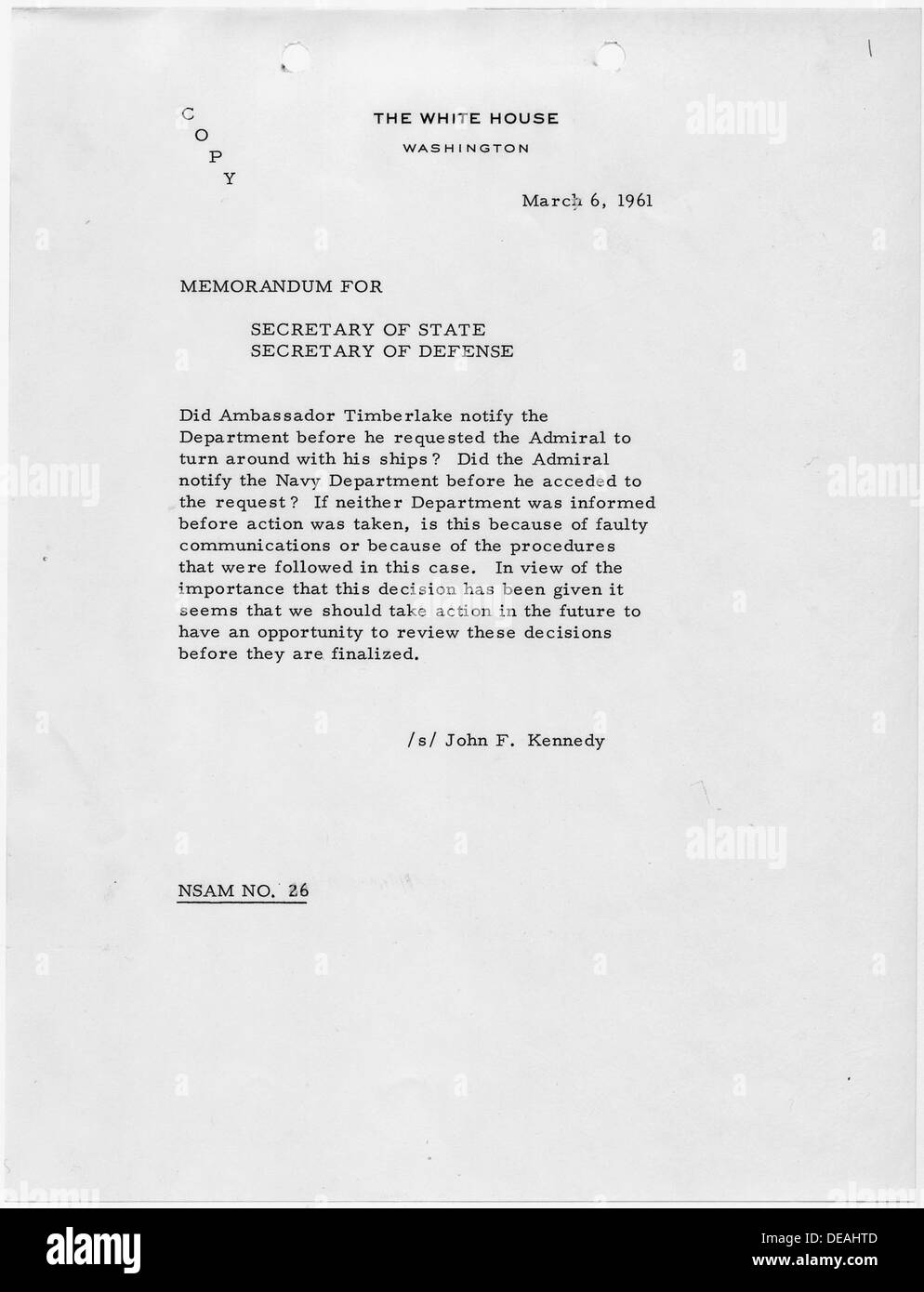 National Security Action Memorandum No. 26, issued by Ambassador ...