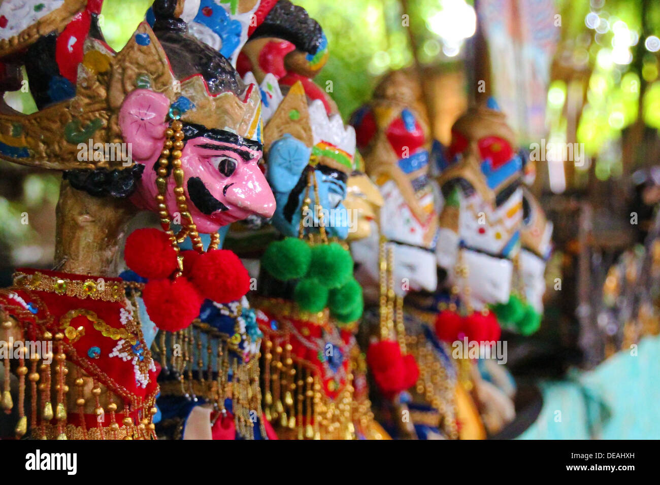 Hand-painted Javanese puppets. Theatre performances with puppets are ...