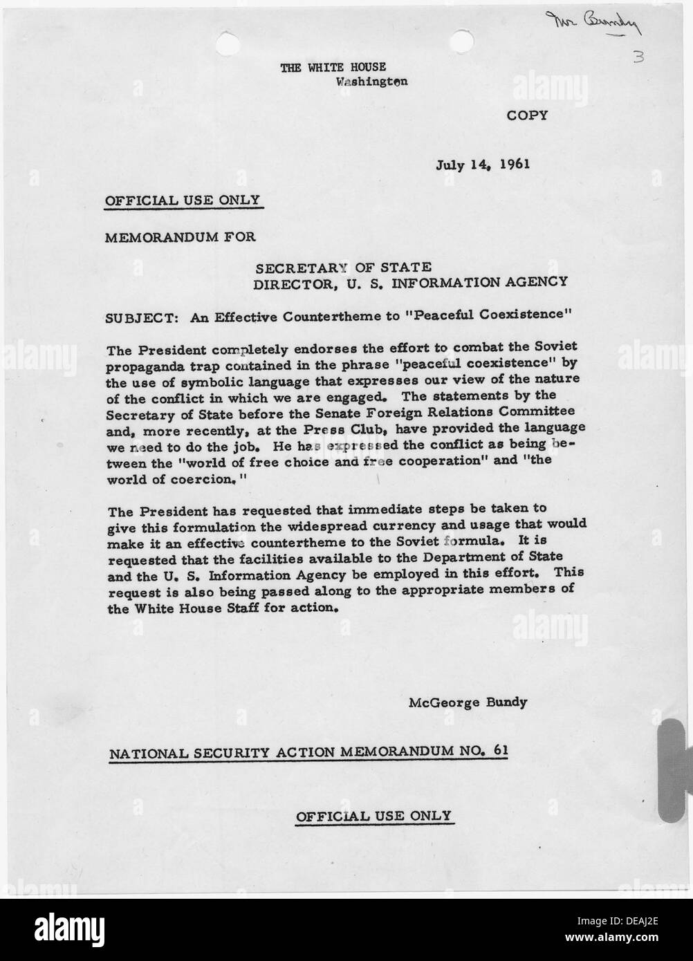 National Security Action Memorandum No. 61, outlining strategies for ...