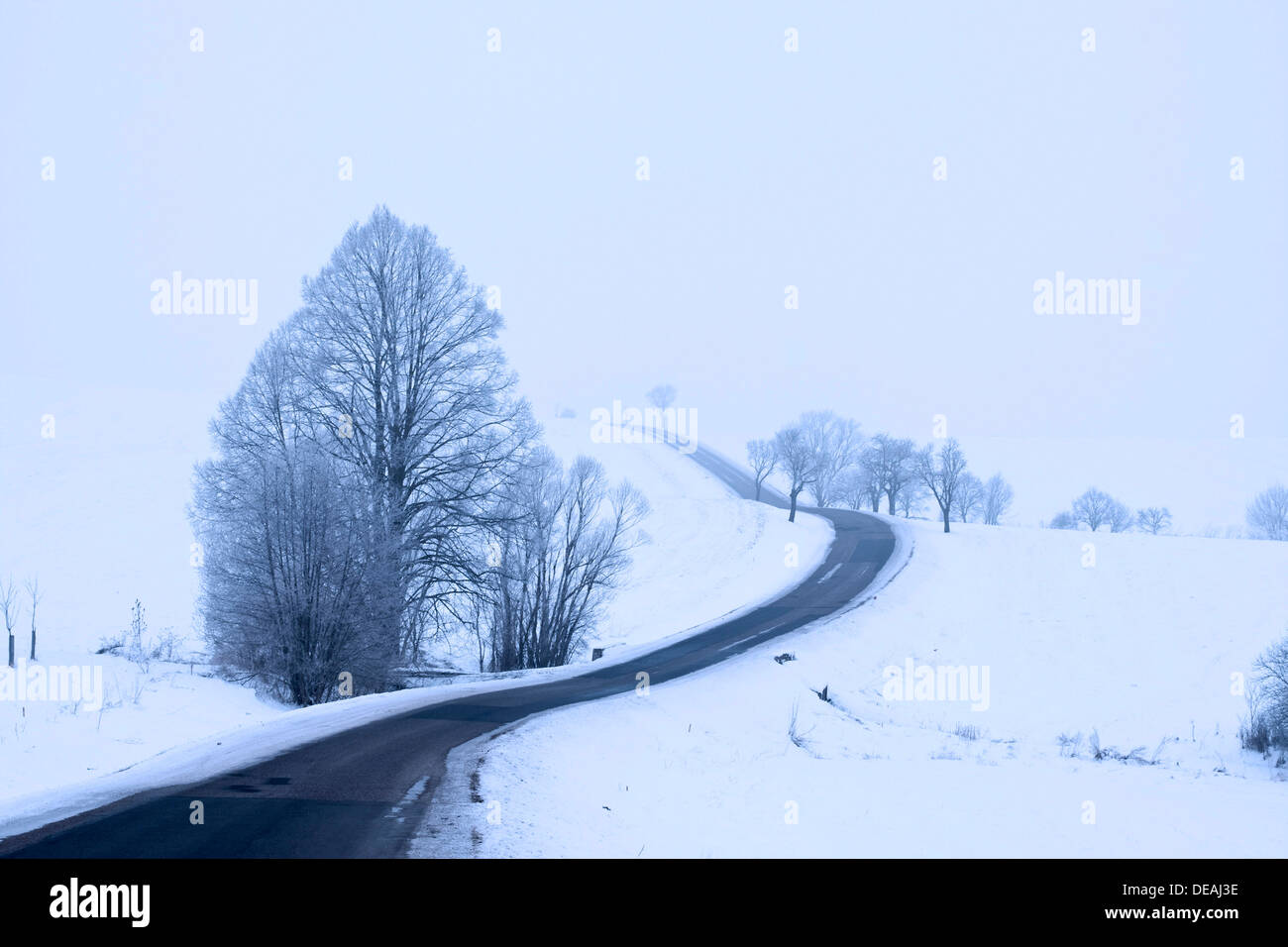 Winter landscape with road, Moravia, Czech Republic, Europe Stock Photo ...