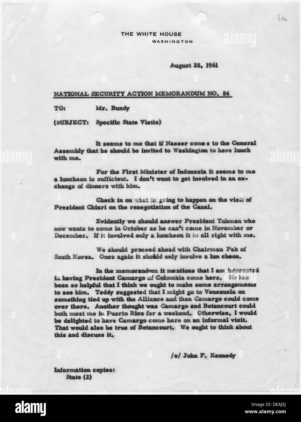 This memorandum outlines specific state visits relevant to national ...
