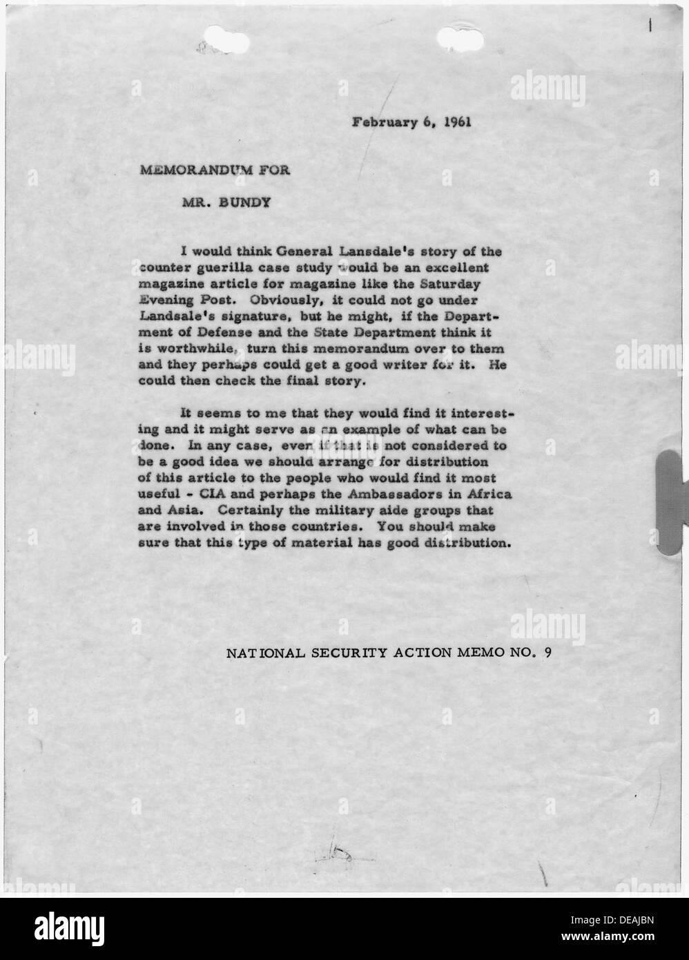 National Security Action Memorandum No. 9 details General Lansdale's ...