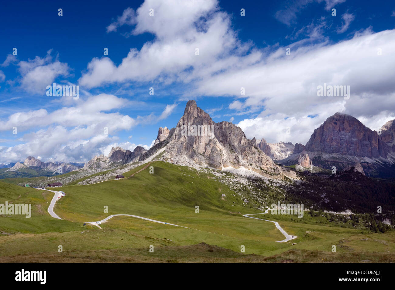 Giau Pass and Mount Ra Gusela, 2595 m, Cinque Torri, 2361 m, and Mount ...