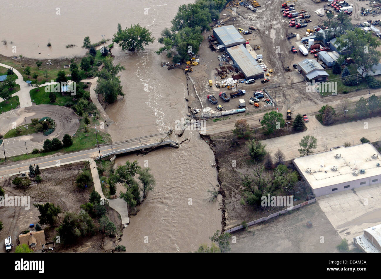 Aerial View Of Roads Washed Out And Neighborhoods Under Water Following