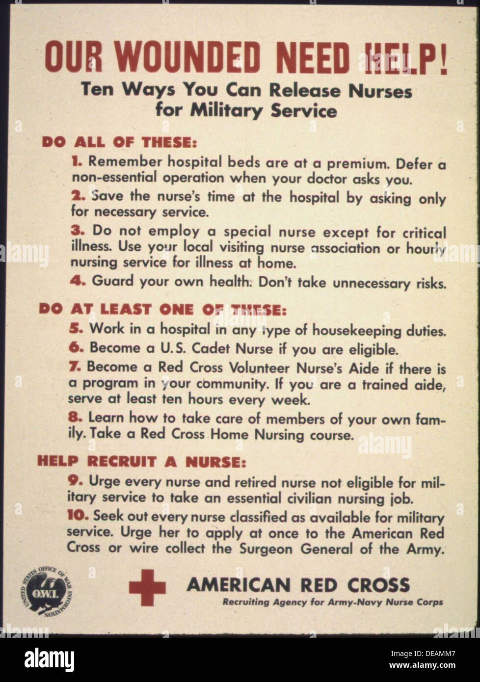 A poster calling for assistance and support for the wounded, likely ...