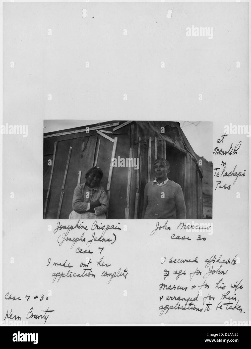 A photograph of Josephine Crispain and John Marcus from Kern County, California, showing their ...