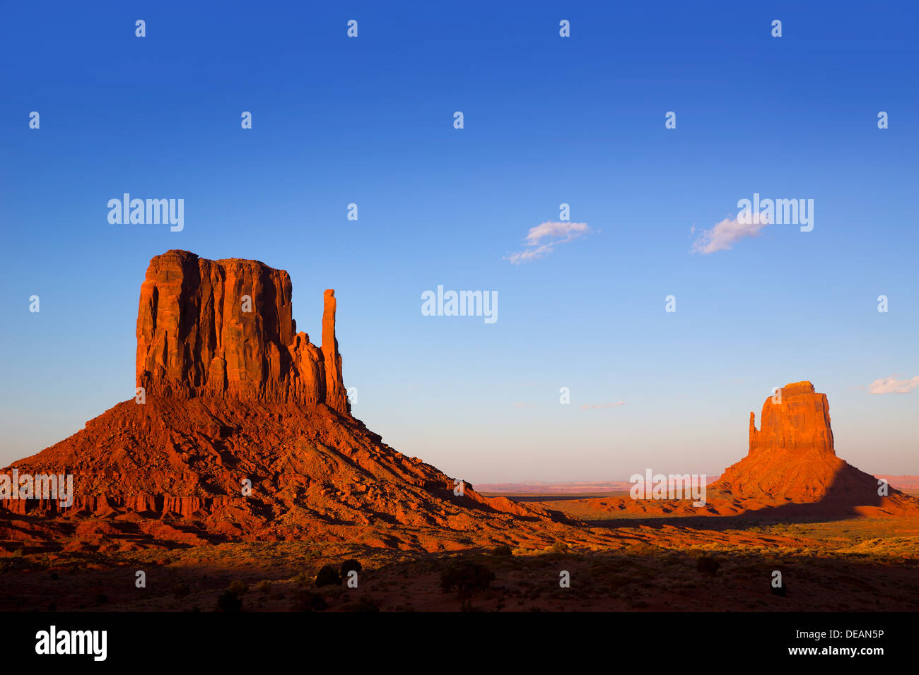 Monument Valley West Mitten and Merrick Butte sunset shadows Utah Stock ...