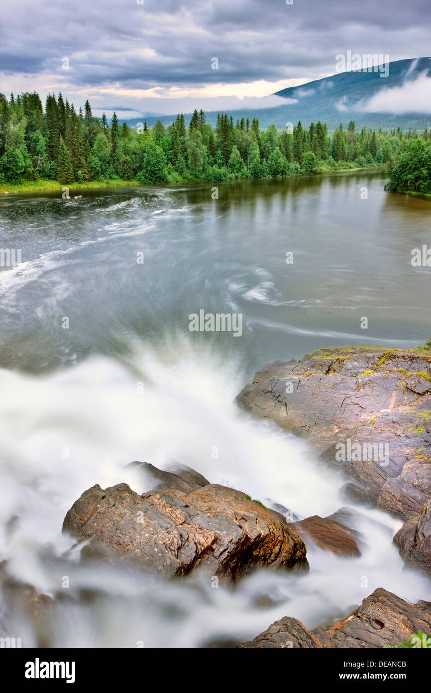 Waterfall in cove of Glomåga, Glomaga river, Nordland county, Norway ...