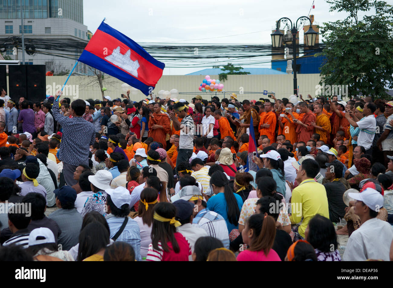 Phnom Penh, Cambodia. 15th Sept, 2013. Sam Rainsy supporter waving a ...