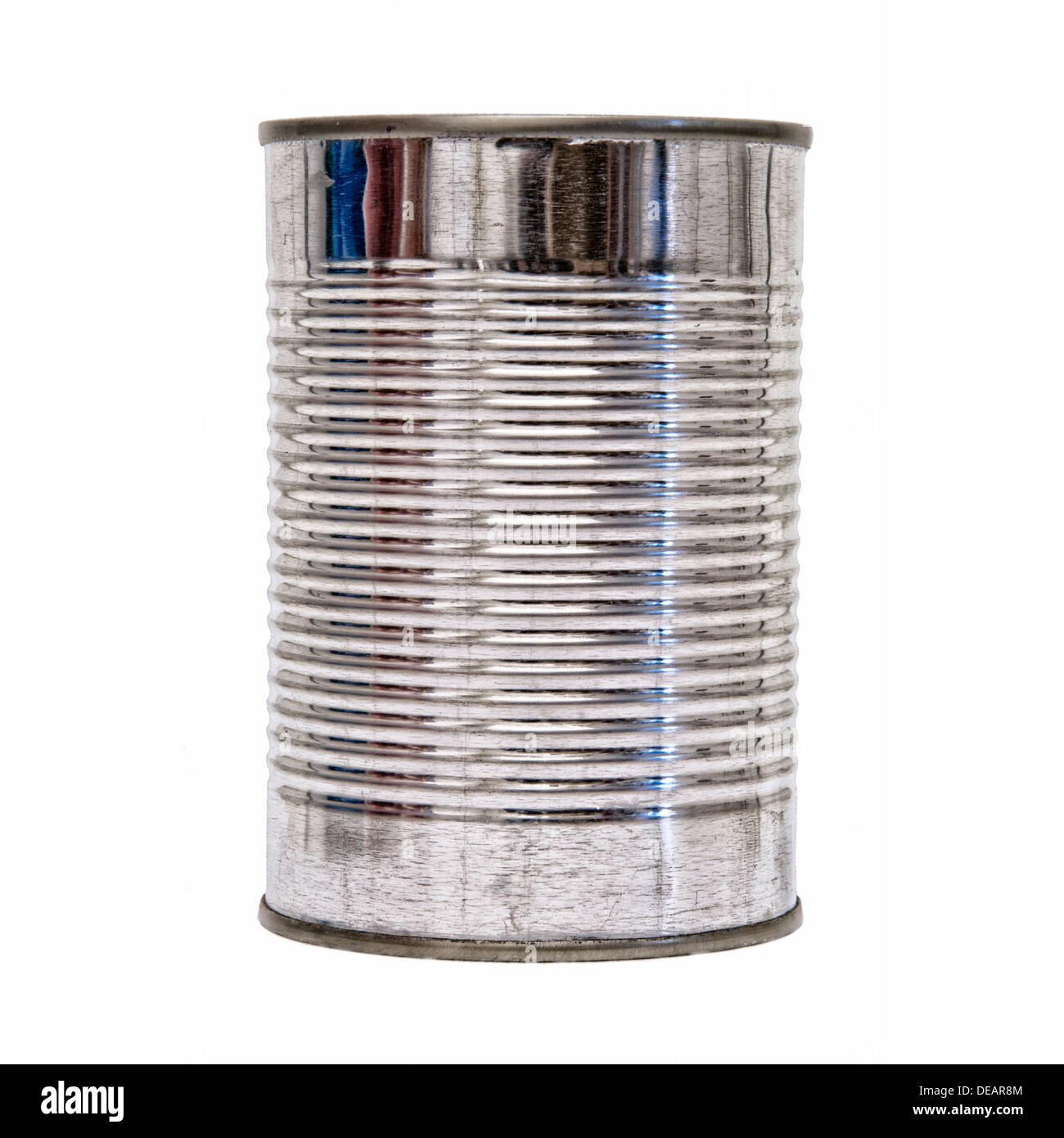 A silver tin can isolated on a white background Stock Photo - Alamy