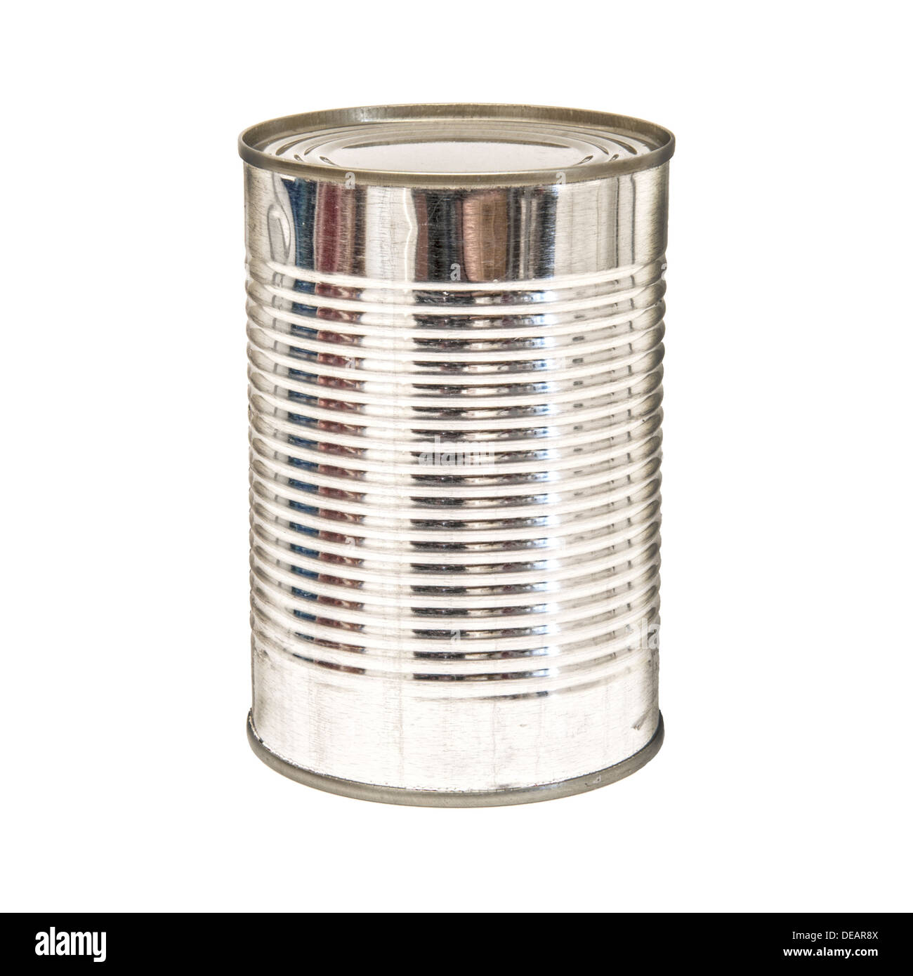 A silver tin can isolated on a white background Stock Photo - Alamy