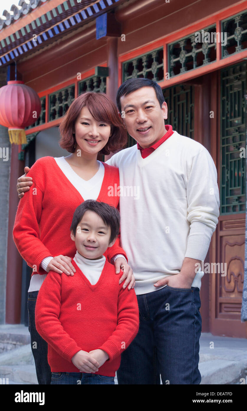 Family portrait outside by a traditional Chinese building Stock Photo ...