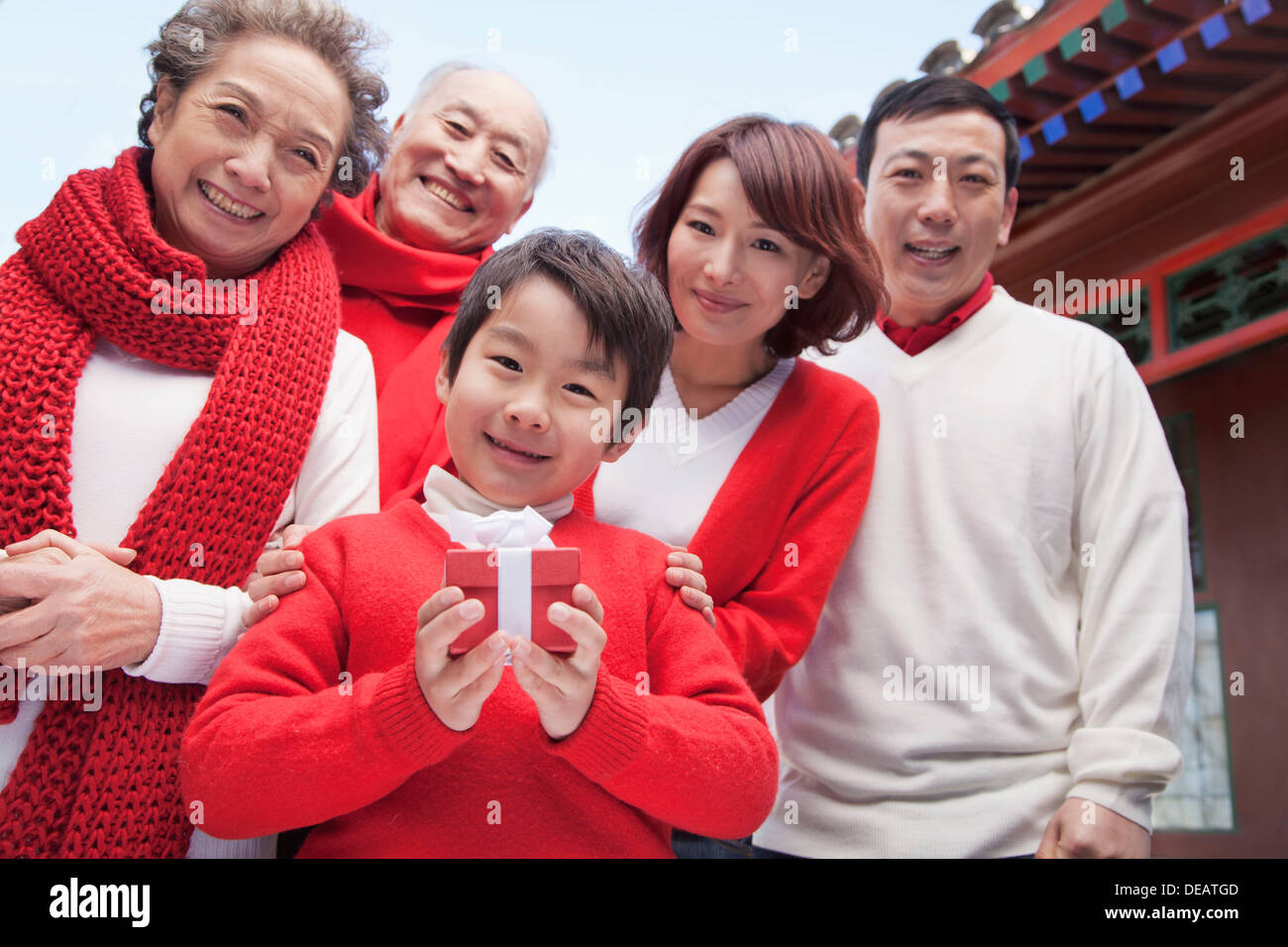 Multi-generation Family in Traditional Chinese Courtyard Stock Photo ...